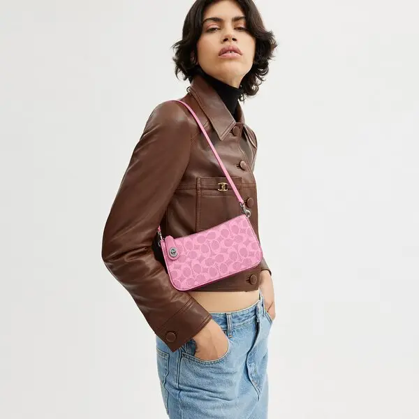 Coach Penn Shoulder Bag In Signature Canvas - Silver/Vivid Pink